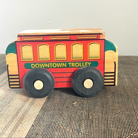 Vintage | Toys | Vintage Wooden Downtown Trolley Push Toy Wheels | Poshmark